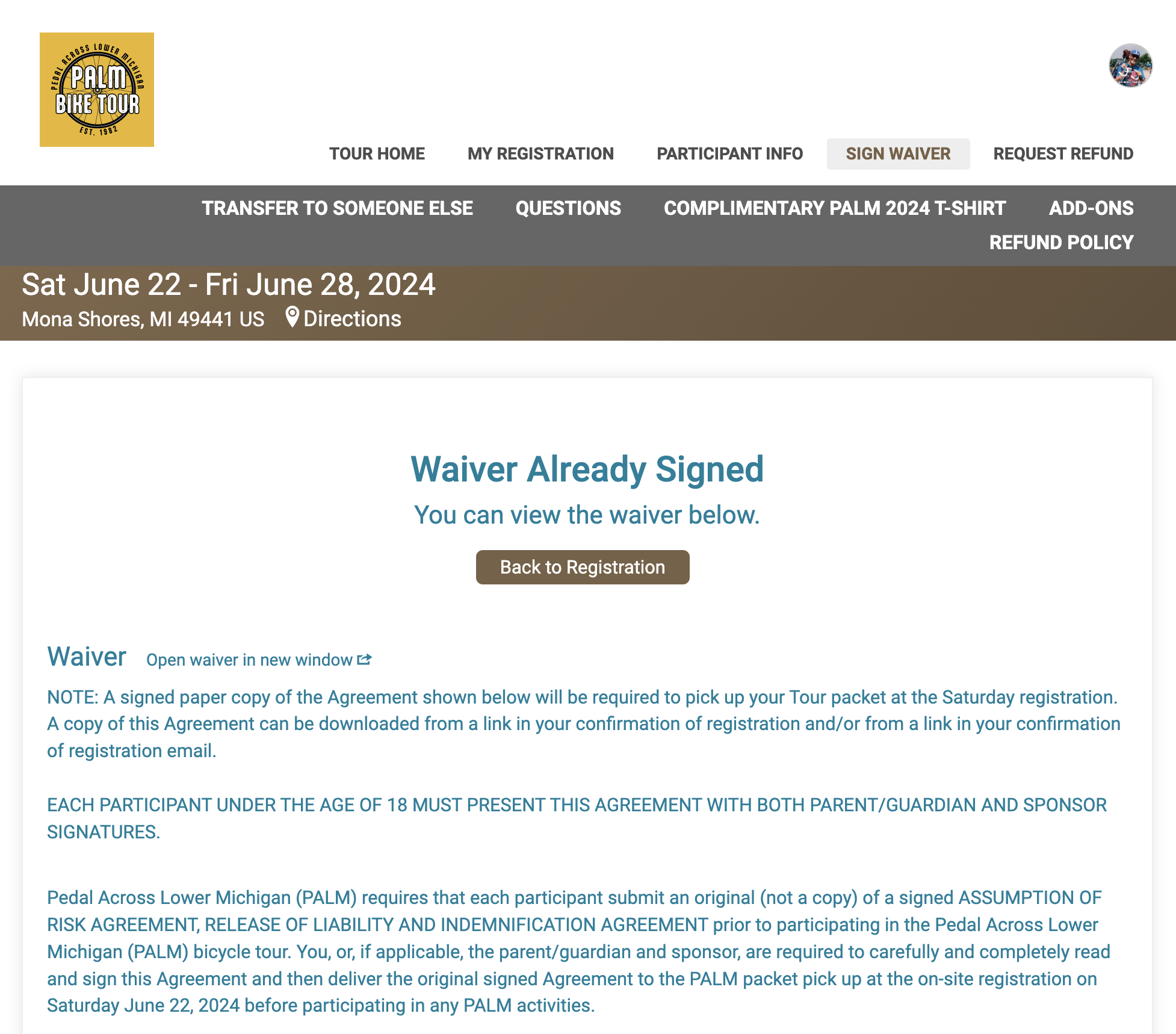 Waiver Policy | Pedal Across Lower Michigan